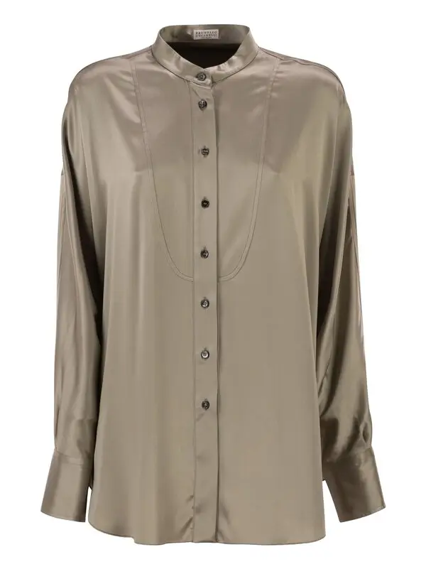 Brunello Cucinelli Stretch Silk Satin Shirt - Green