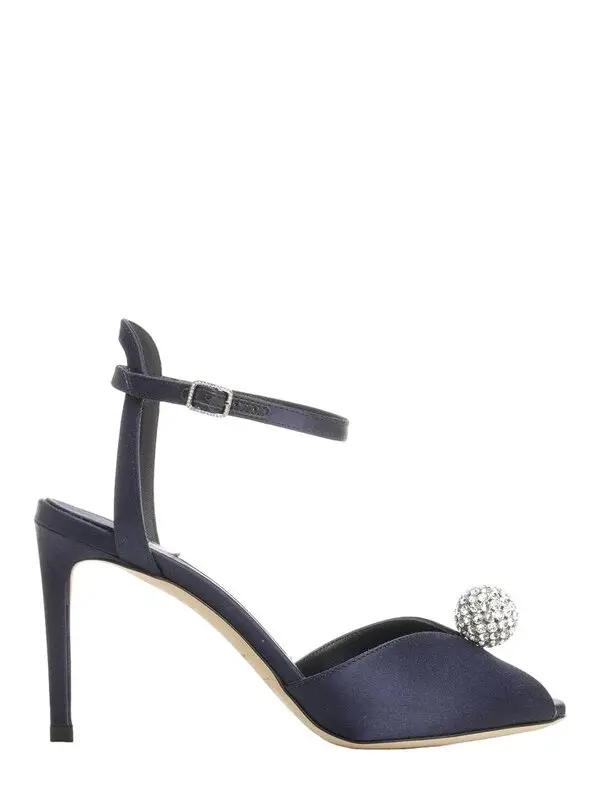 JIMMY CHOO Sacora 85 Satin Crystal Sandals - Blue