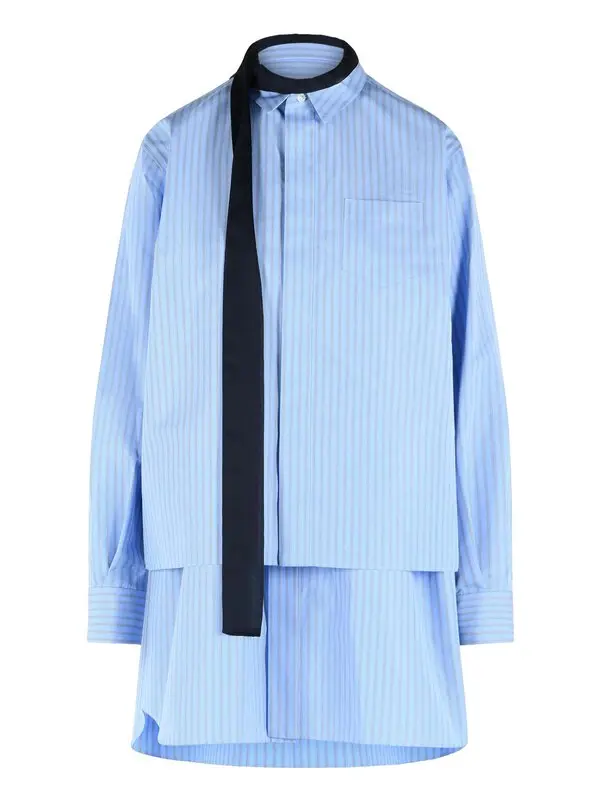 Sacai Light Cotton Blend Mini Dress - Blue