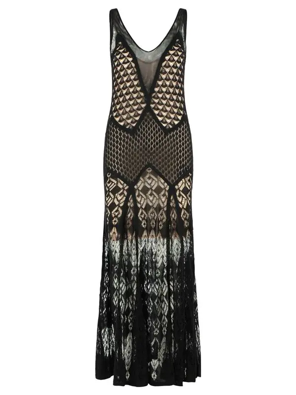 Blumarine Geometric Lace Long Dress - Black