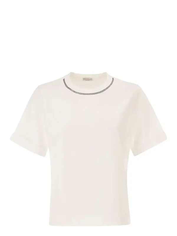 Brunello Cucinelli Cotton Jersey T-shirt With Shiny Trims - White