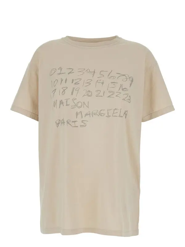 MAISON MARGIELA White Crew Neck T-shirt With Large Logo Print On The Front In Cotton For - Multicolor