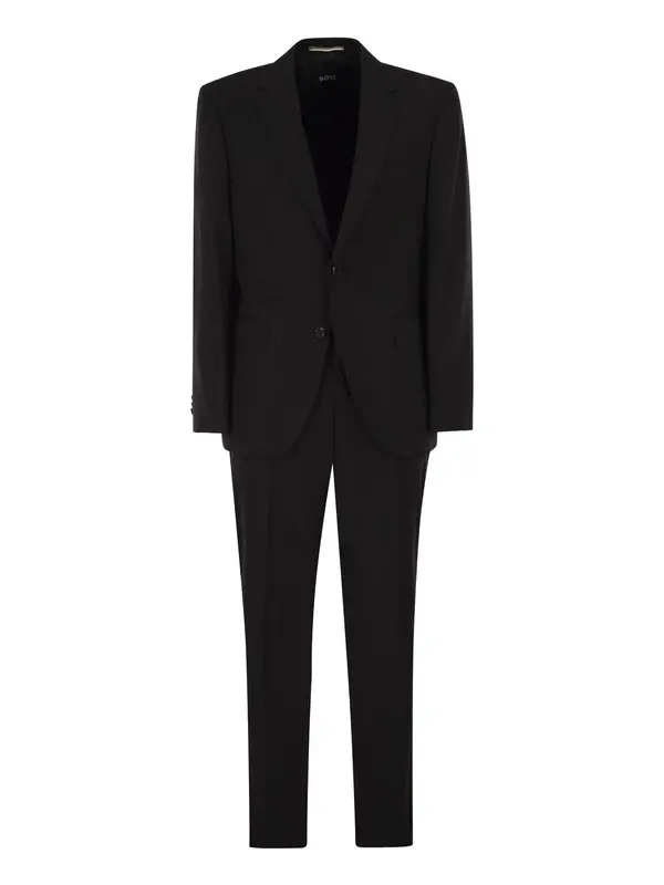 BOSS Regular Fit Suit In Wool And Elastane Blend - Black