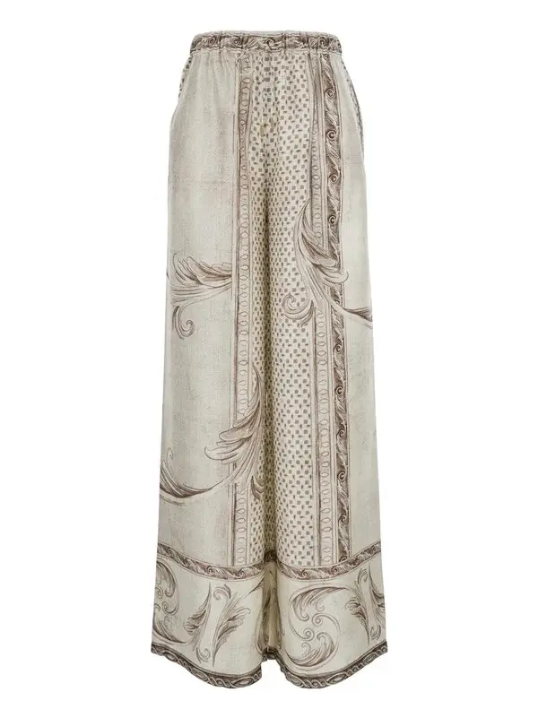 Max Mara Beige 'rive' Pants With All-over Geometric Print In Silk For - Multicolor