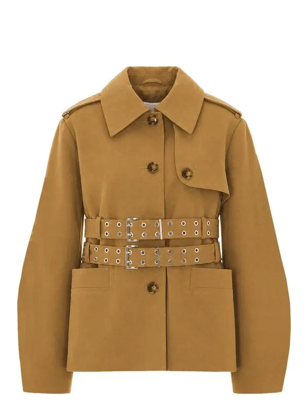 GANNI Trench Coat In Double Cotton - Brown
