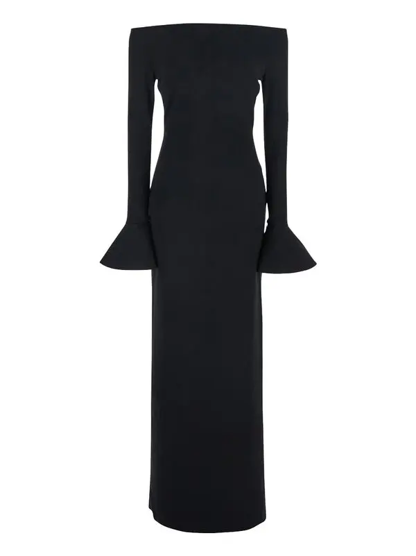 Solace London Long Dress 'anica' With Square Neckline And Flared Cuffs In Fabric For - Black