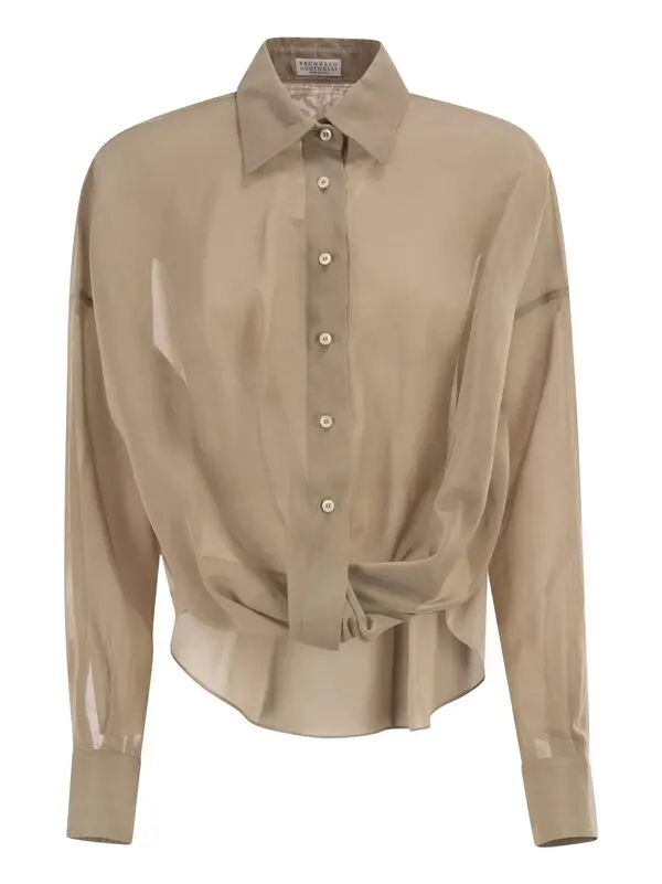 Brunello Cucinelli Cotton Sheer Tie-front Shirt - Cream