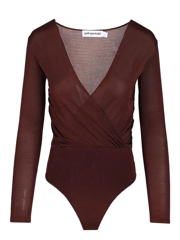 SELF-PORTRAIT Knitted Bodysuit - Brown