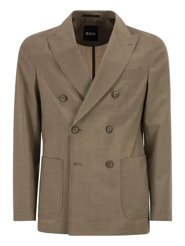 BOSS Double-breasted Blazer In Virgin Wool - Cream