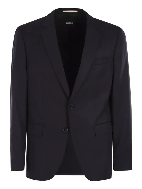 BOSS Slim Fit Blazer In Virgin Wool Serge - Blue
