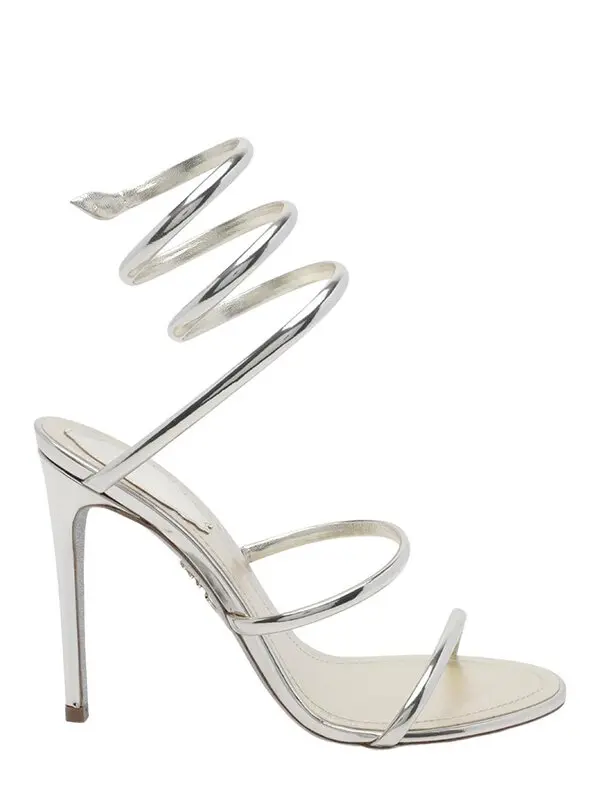 Rene Caovilla Metallic Leather Cleo Pump Sandals - Silver