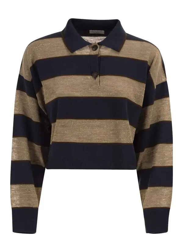 Brunello Cucinelli Sparkling Stripes Cropped Polo Shirt - Multicolor