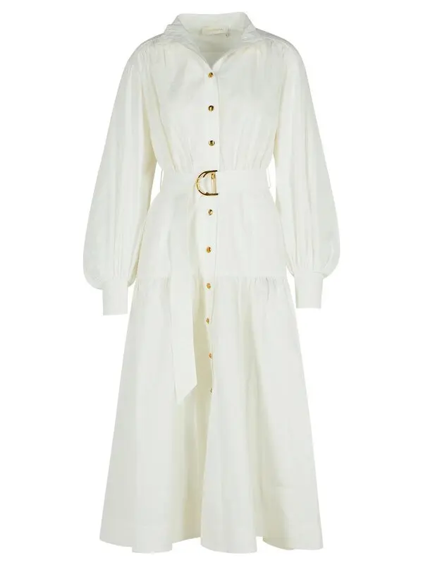 Zimmermann Cotton Belted Midi Dress - Cream