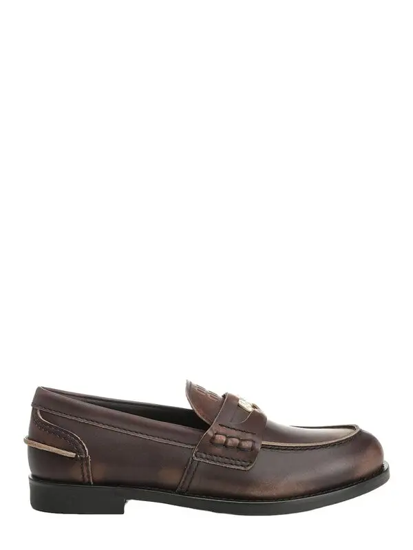 Miu Miu Vintage Effect Leather Moccasins - Brown