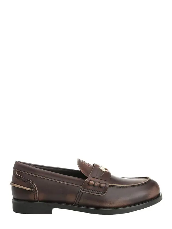 Miu Miu Vintage Effect Leather Moccasins - Brown