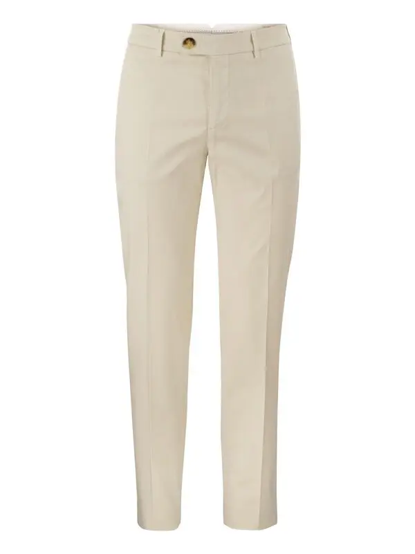 Brunello Cucinelli Italian Fit Cotton Gabardine Trousers - Cream
