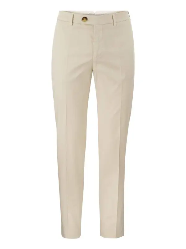 Brunello Cucinelli Italian Fit Cotton Gabardine Trousers - Cream