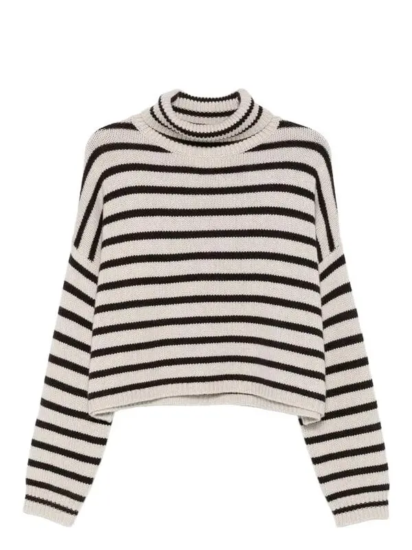 LISA YANG Striped Cashmere Roll Neck Pullover - Cream