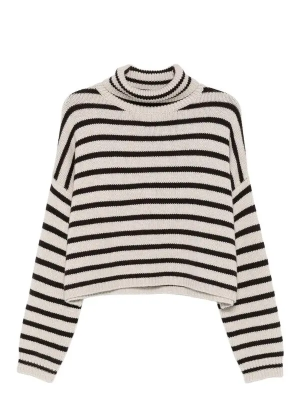 LISA YANG Striped Cashmere Roll Neck Pullover - Cream