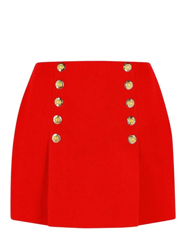 Balmain Short Skirt In Virgin Wool - Red