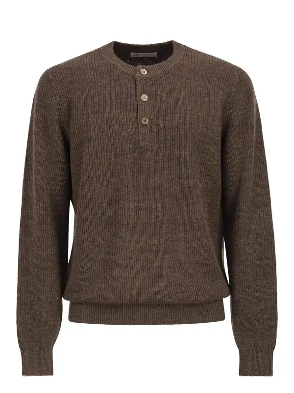 Brunello Cucinelli Cotton And Linen Half-ribbed Crew Neck Jumper - Brown