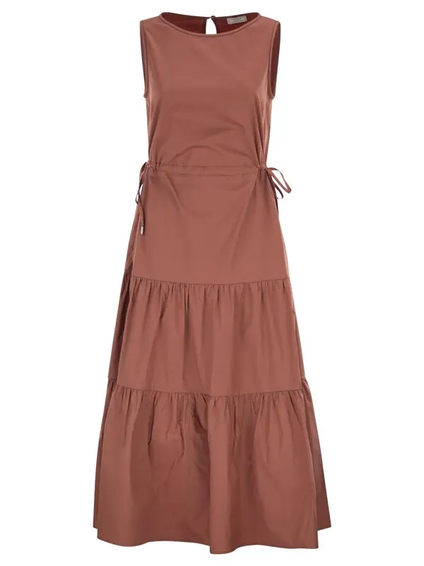 Peserico Sleeveless Midi Dress In Stretch Cotton - Red