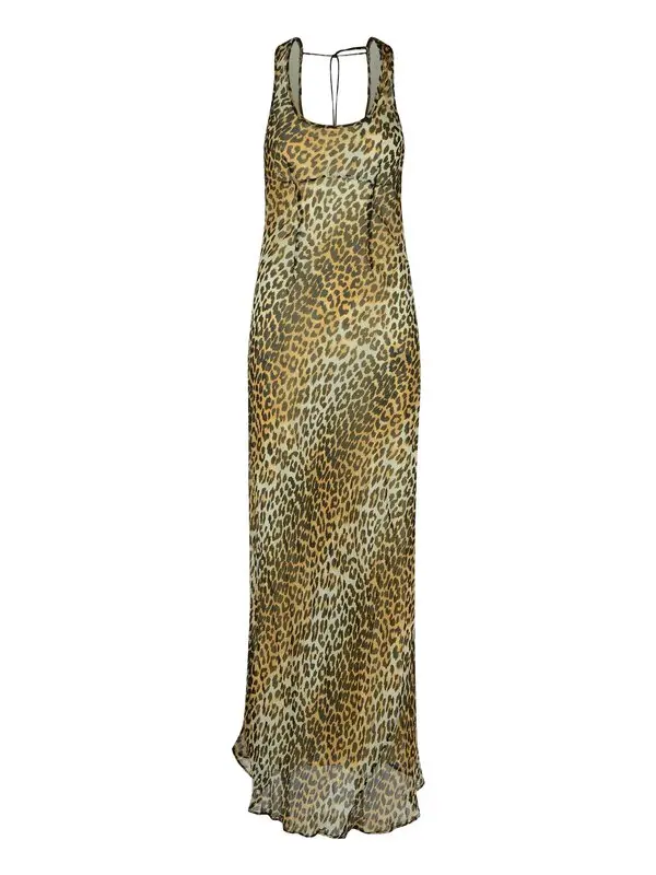 GANNI Leopard Print Viscose Long Dress - Multicolor
