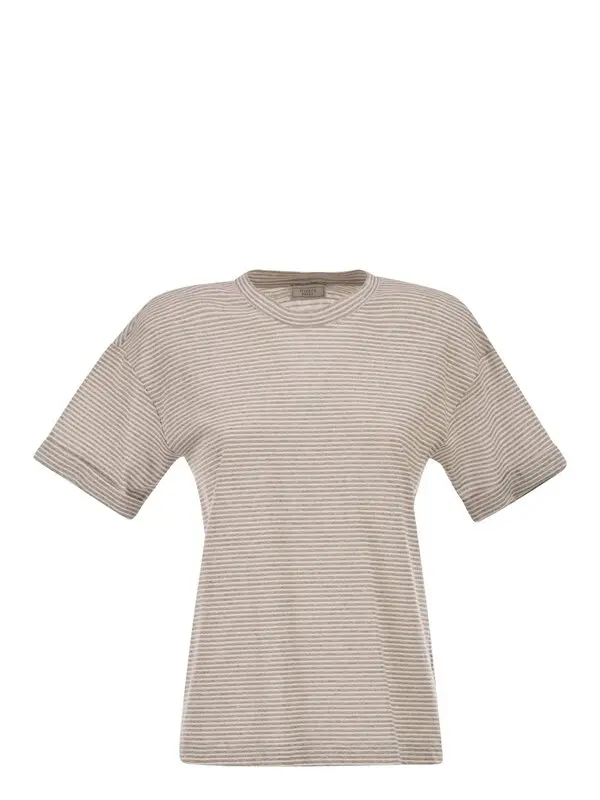 Peserico Striped Linen And Cotton T-shirt - Cream