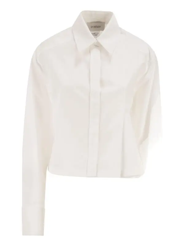 Sportmax Cropped Poplin Shirt With Asymmetrical Pleats - White