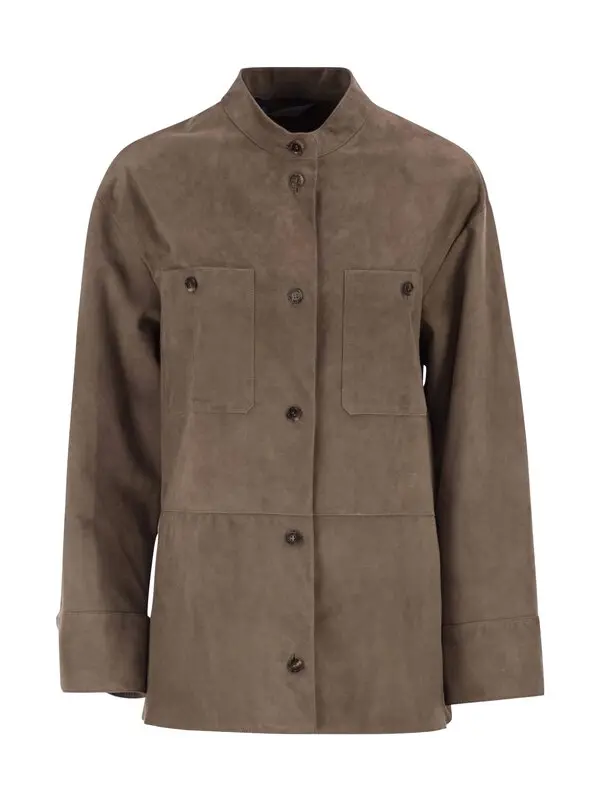 Max Mara Smmelodia Suede Jacket With Topstitching - Brown