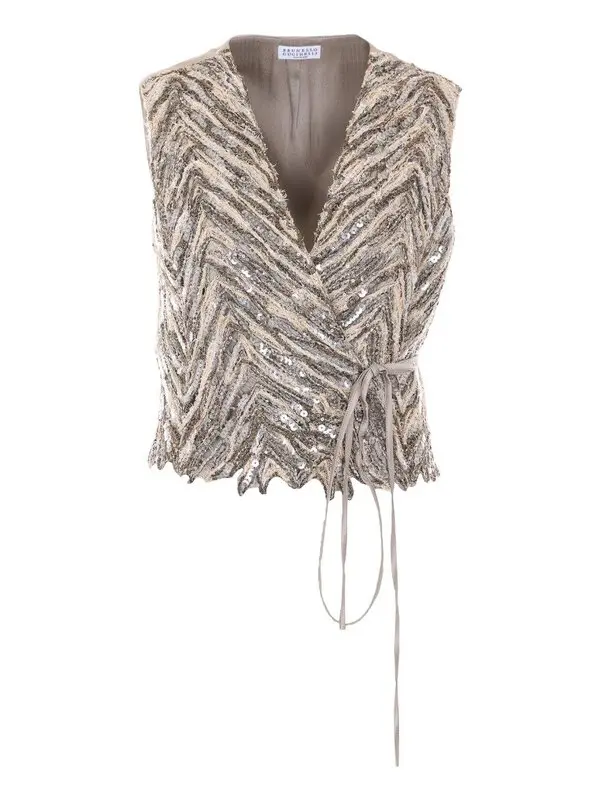 Brunello Cucinelli Dazzling Chevron Gilet - Cream