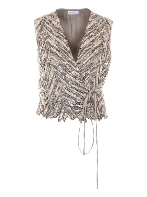 Brunello Cucinelli Dazzling Chevron Gilet - Cream