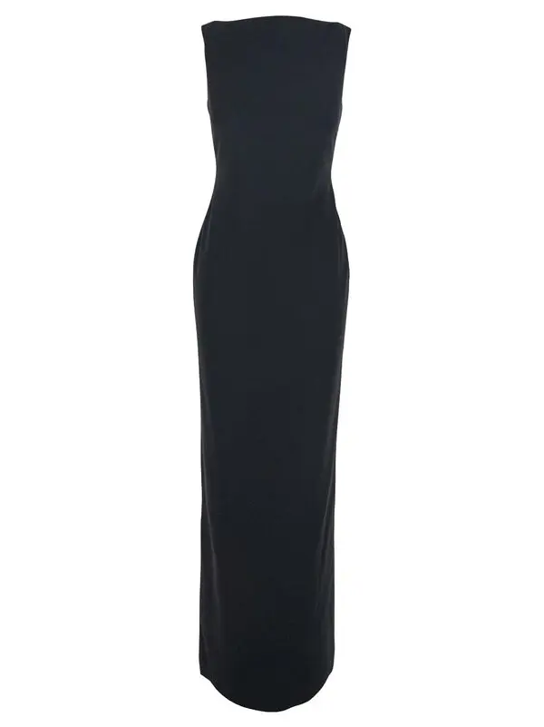 Solace London Long Dress With Square Neckline And Cut-out Back - Black