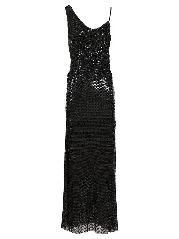 SELF-PORTRAIT Rhinestone Draped Floor-length Dress - Black