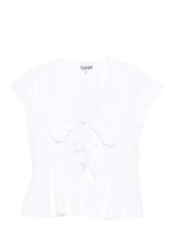 GANNI Organic Cotton Short Sleeve Blouse - White