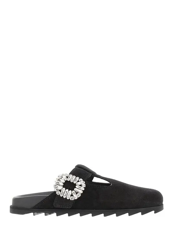 ROGER VIVIER Suede Leather Slidy Viv Mules - Black