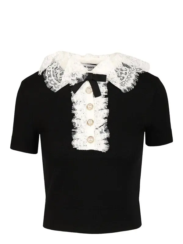 SELF-PORTRAIT Knitted Top - Black