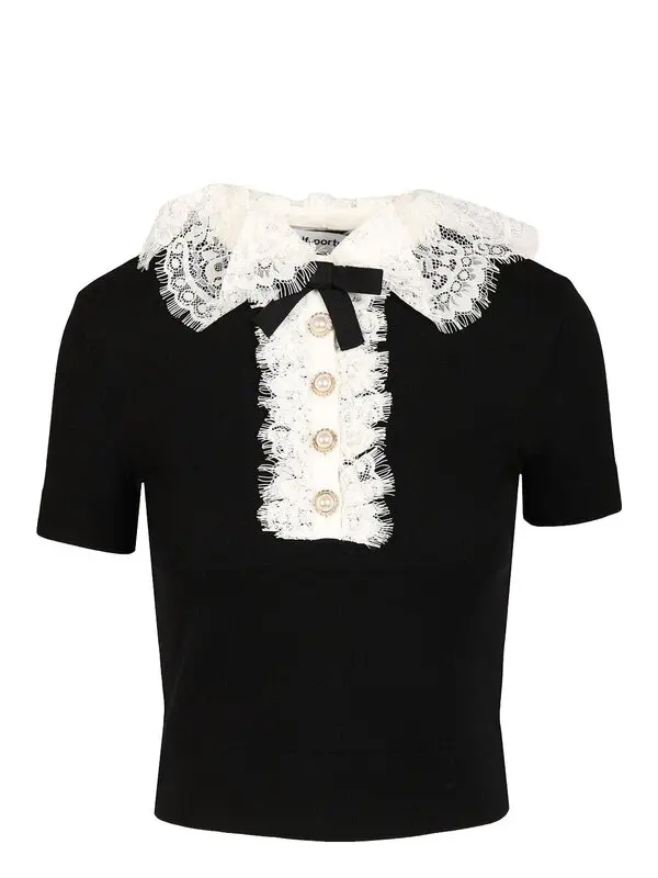 SELF-PORTRAIT Knitted Top - Black