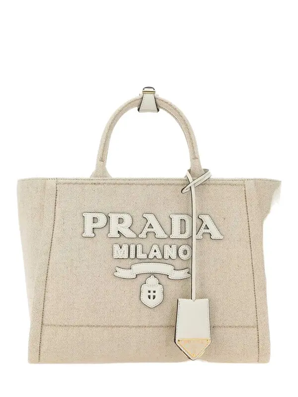 Prada Sand Canvas Shopping Bag - Brown