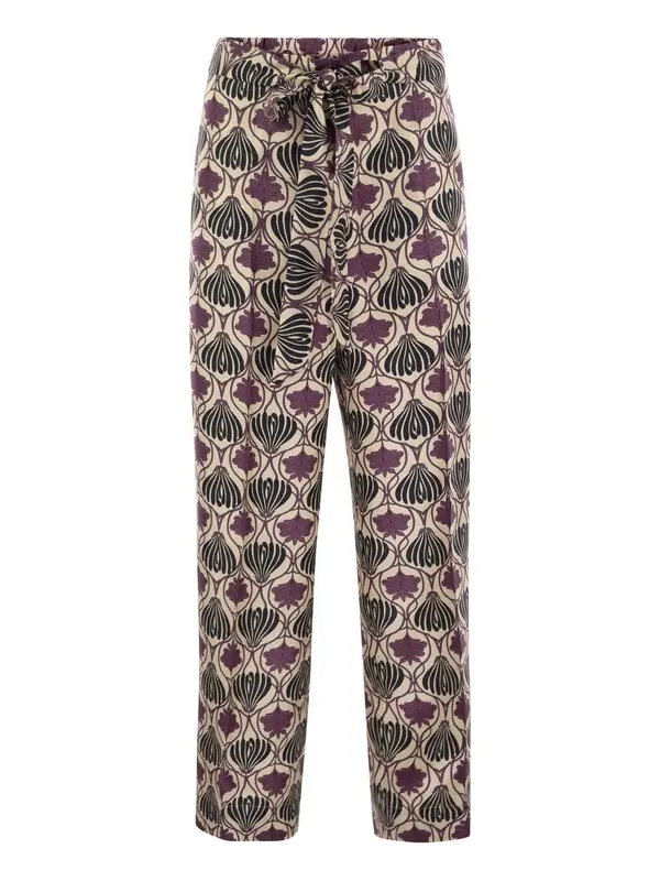 Max Mara Timec Printed Silk Fluid Trousers - Purple