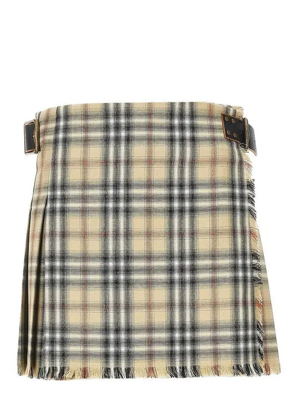 Burberry Check Wool Mini Skirt - Cream