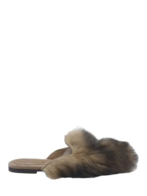 Dolce & Gabbana Logo Shearling And Suede Slippers - Brown
