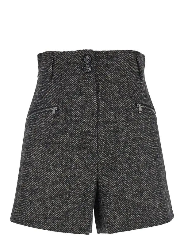 Max Mara Brown Shorts With Belt Loops And Button Closure In Virgin Wool Blend - Multicolor