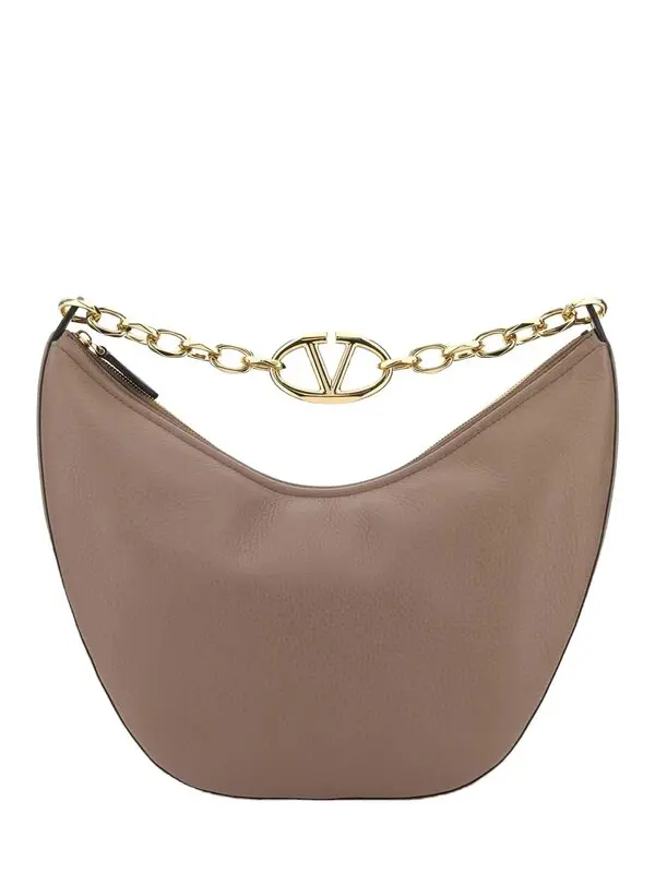 Valentino Garavani Antiqued Leather Medium Hobo Vlogo Moon Shoulder Bag - Pink