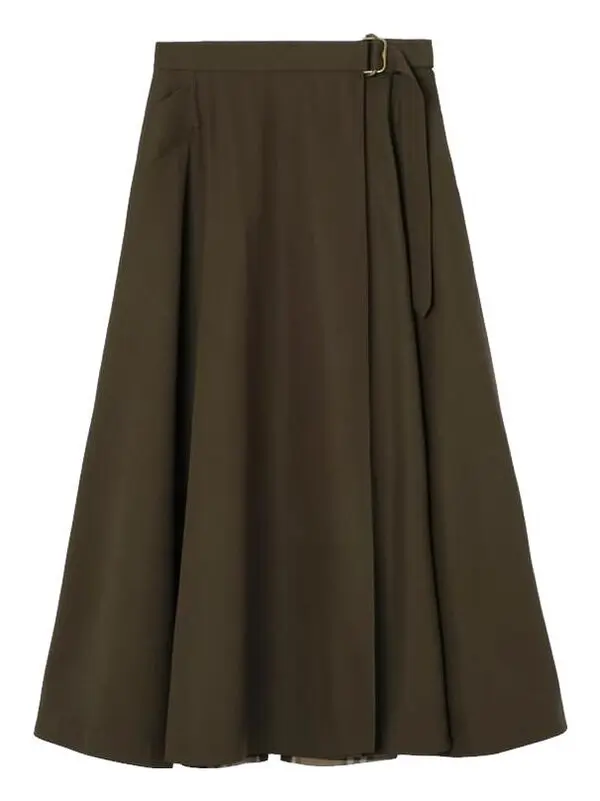 Burberry Wool Twill A-line Midi Skirt - Brown
