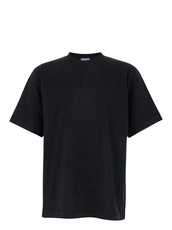 Burberry Black Boxy T-shiirt With Tonal Equestrian Knight Embroidery In Cotton - Multicolor