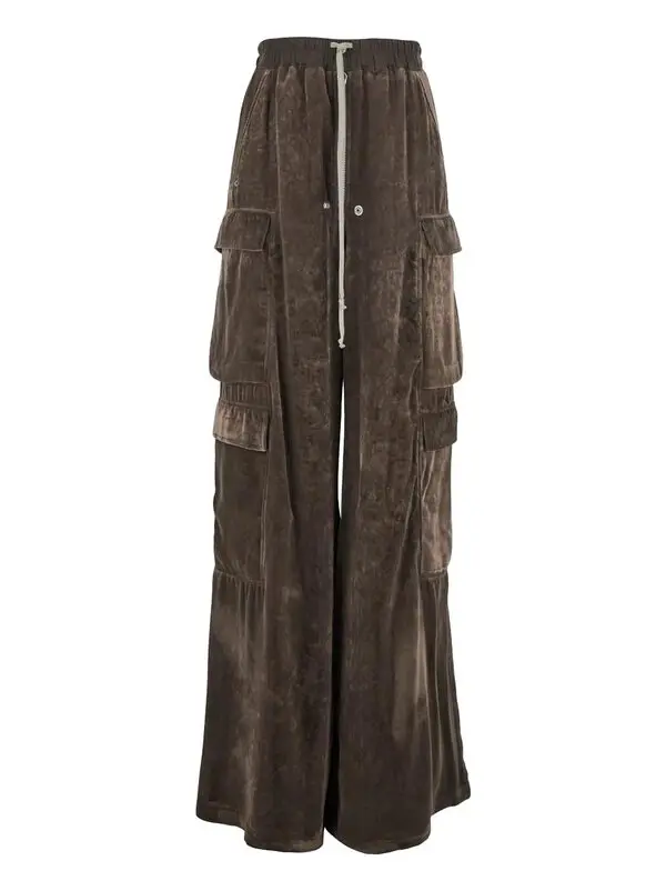 Rick Owens Cargo Belas' Brown Cargo Pants With Drawstring Waist And Cargo Pockets In Velvet - Multicolor