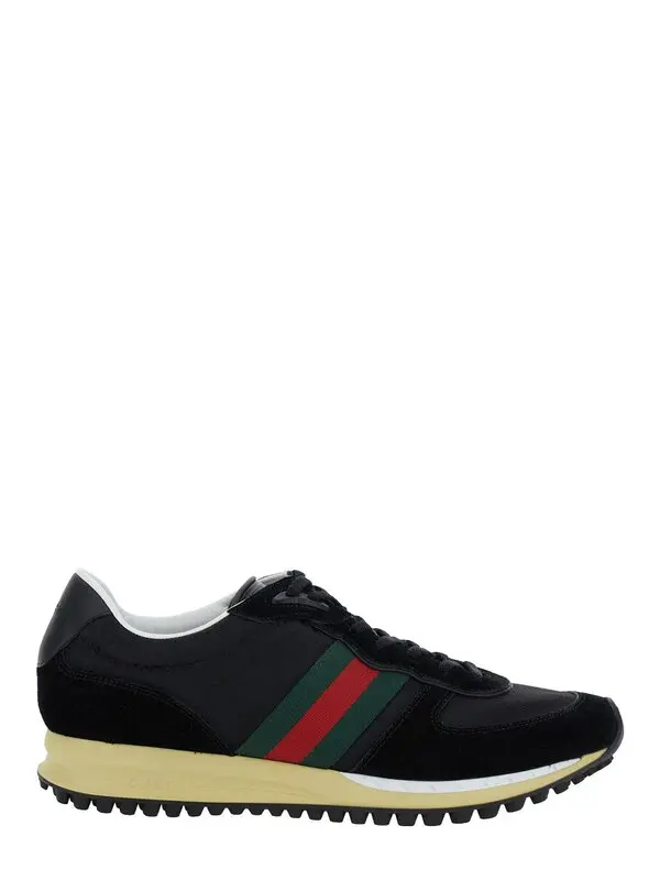 Gucci Black Low-top Sneaker With Side Web Detail In Fabric - Multicolor