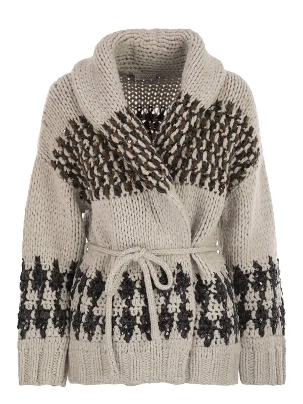 Brunello Cucinelli Handmade Opera Cardigan With Belt - Cream