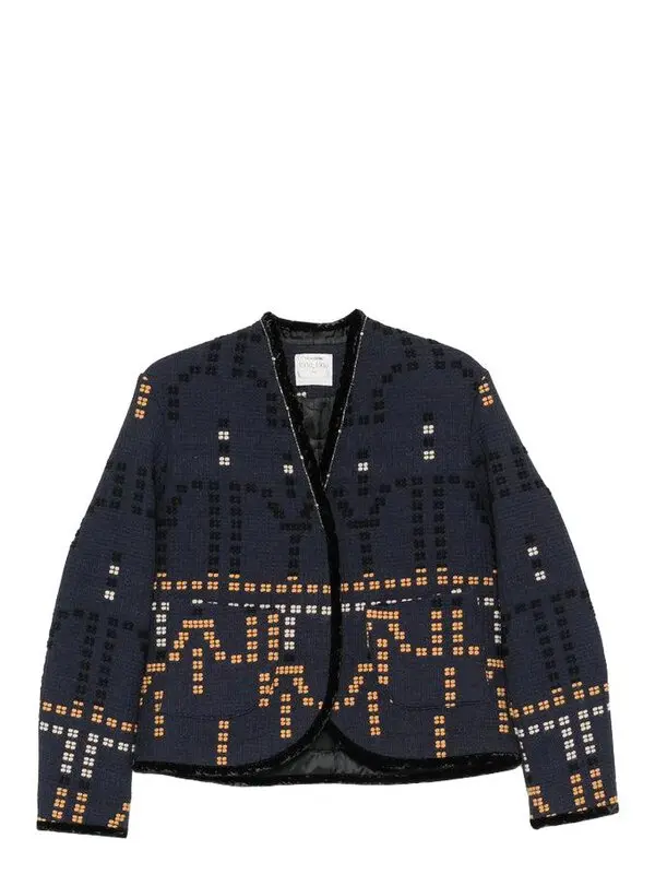 FORTE_FORTE Geometric Pattern Bomber Jacket - Blue